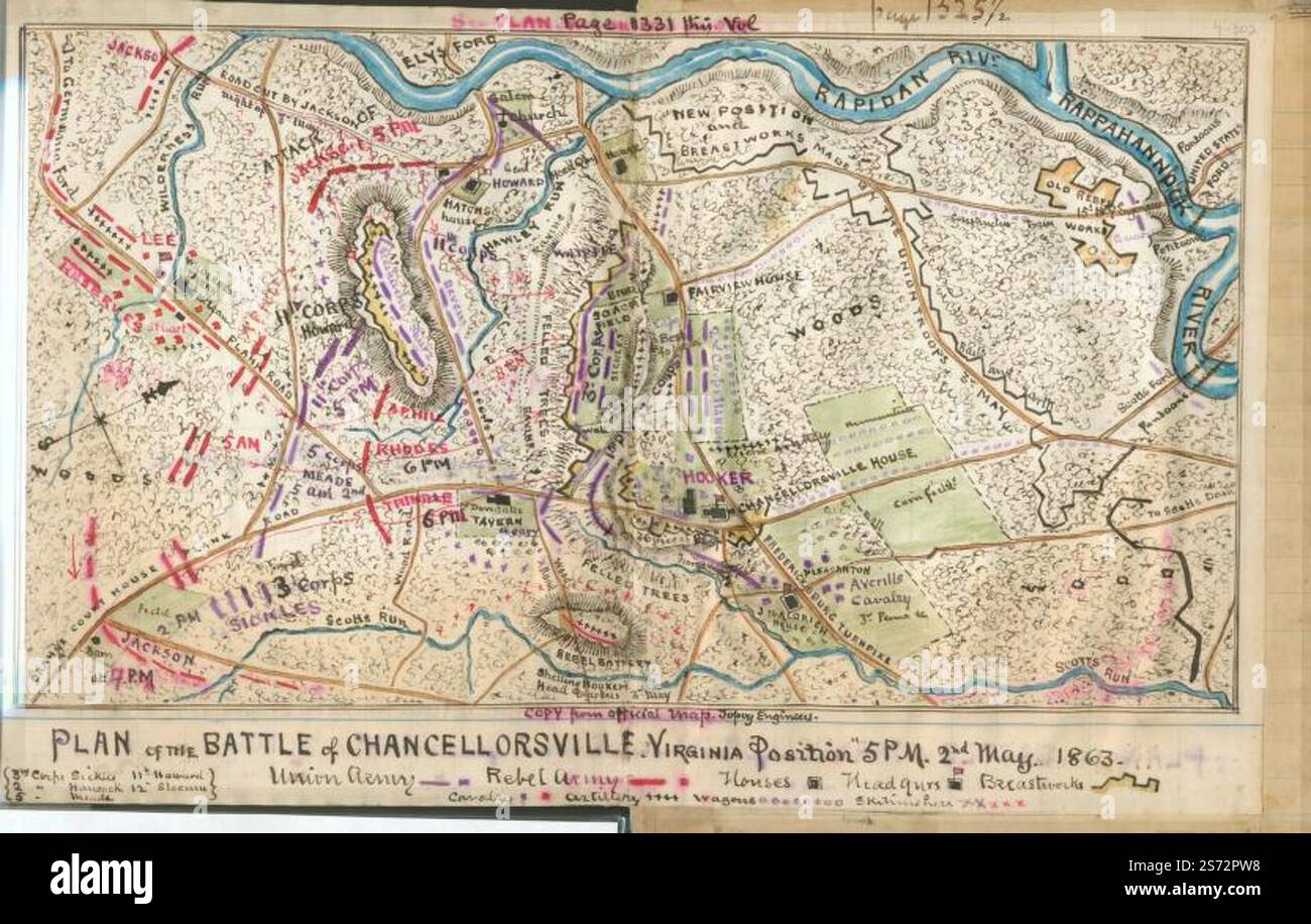 Plan of the battle of Chancellorsville. Virginia position, 5 p.m., 2nd ...