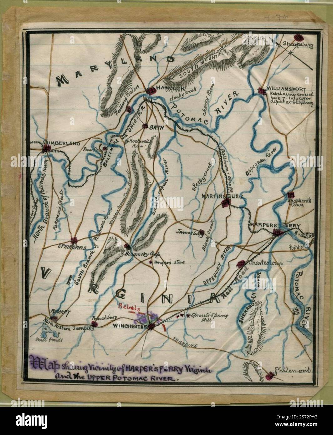 Map shewing [sic] vicinity of Harper's Ferry, Virginia, and the upper ...