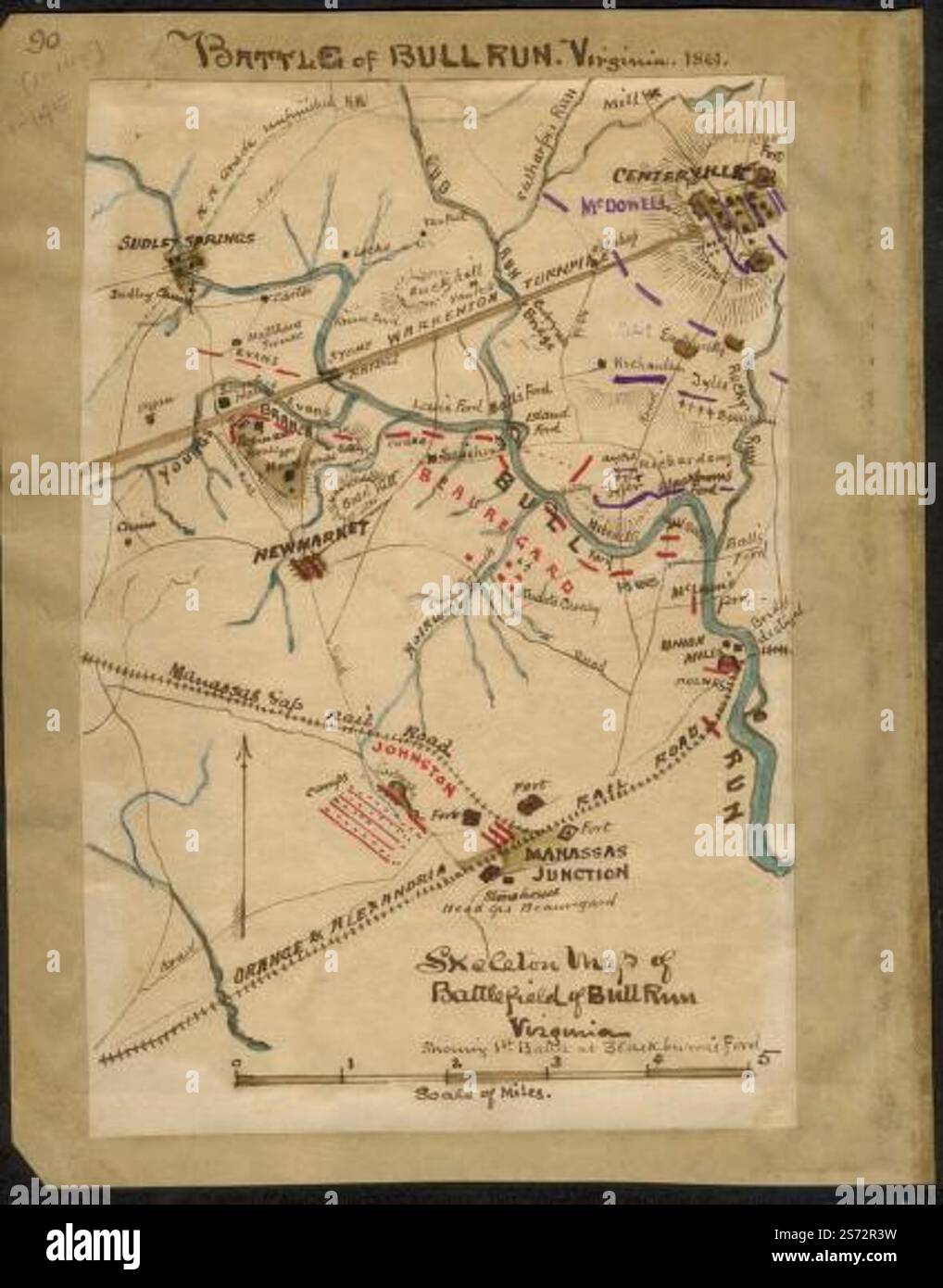 Skeleton map of battlefield of Bull Run Virginia : showing 1st battle ...