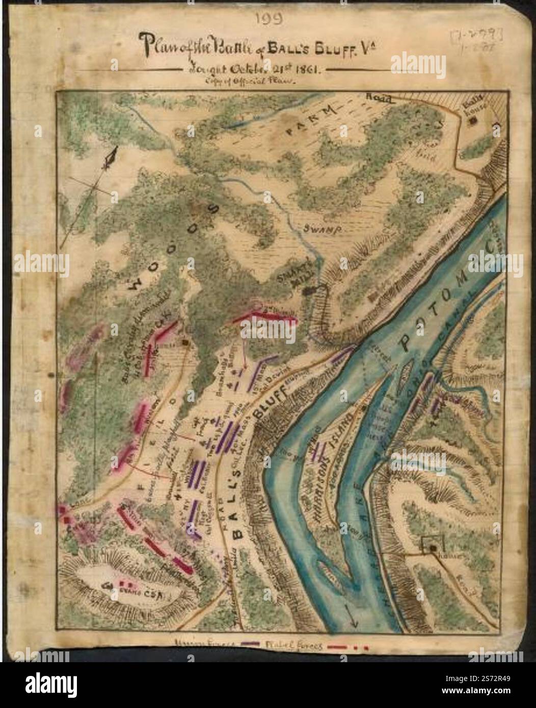Plan of the Battle of Ball's Bluff Va. Fought October 21st 1861. 1861 ...