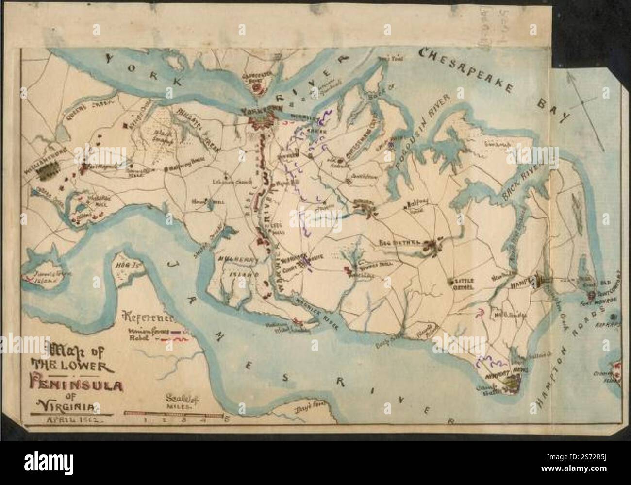 Map of the Lower Peninsula of Virginia, April 1862. 1862 by Sneden ...