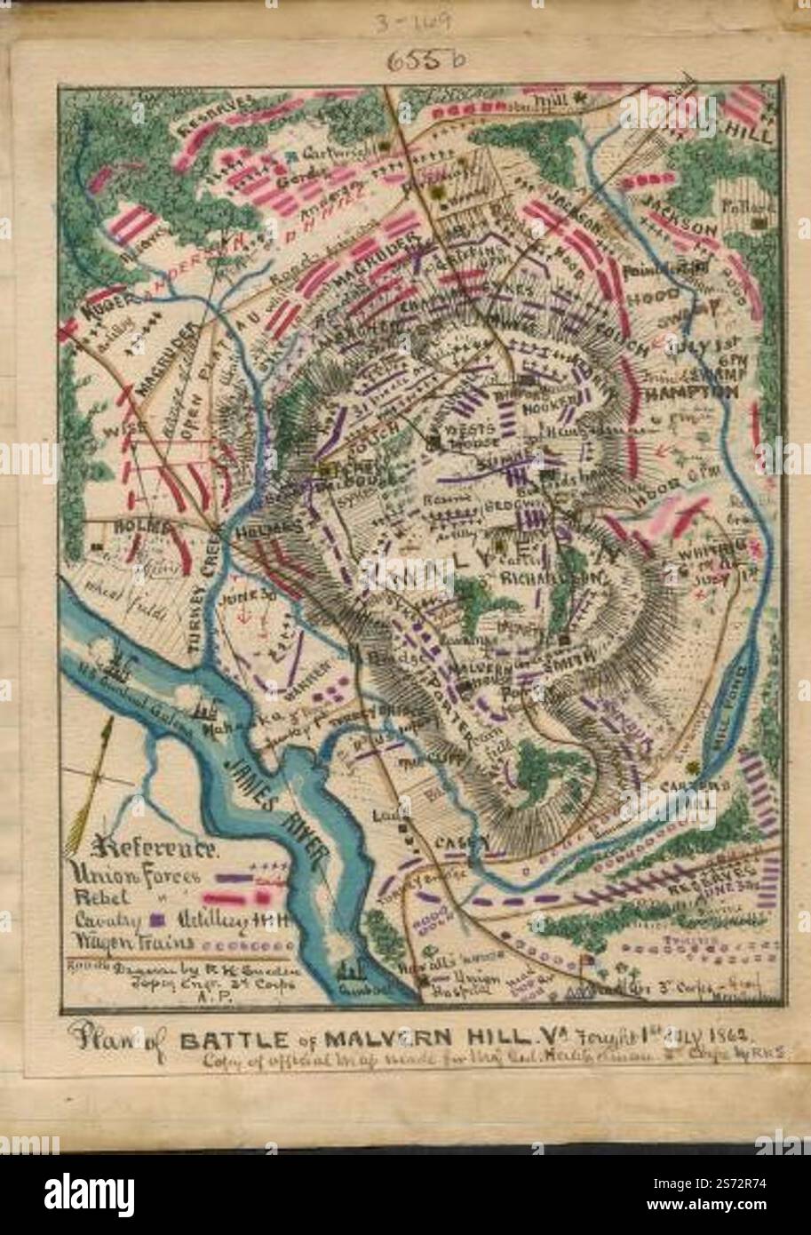 Plan of Battle of Malvern Hill Va. Fought 1st July 1862. 1862 by Sneden ...