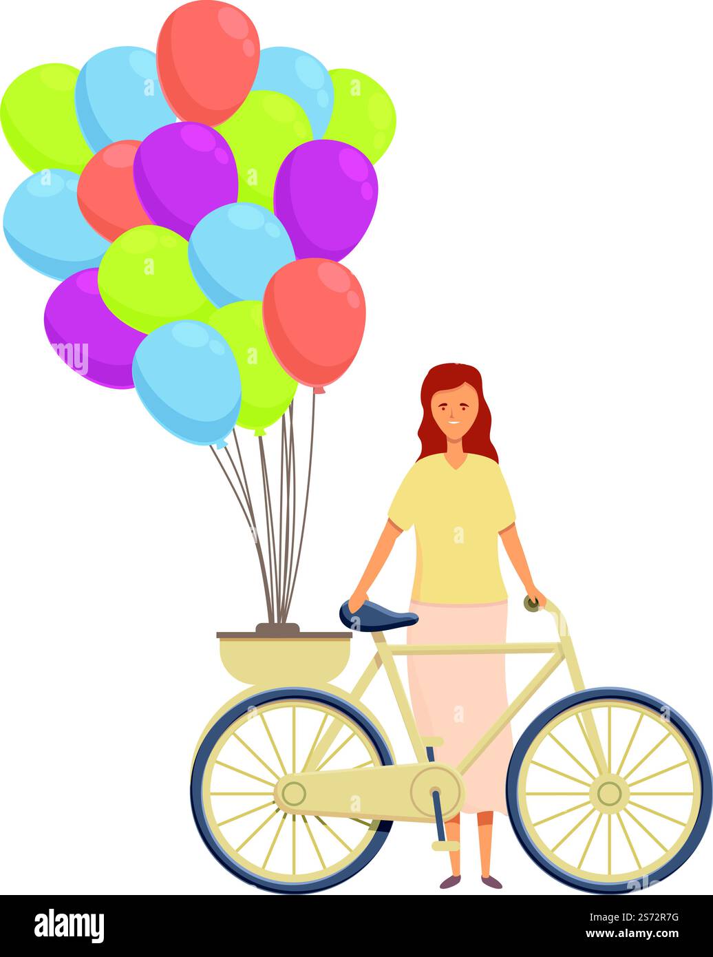 Bike balloon seller icon cartoon vector. Street selling. Happy ...