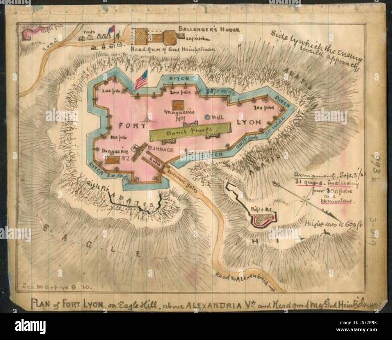 Plan of Fort Lyon on Eagle Hill above Alexandria, Va. 1862 by Sneden ...