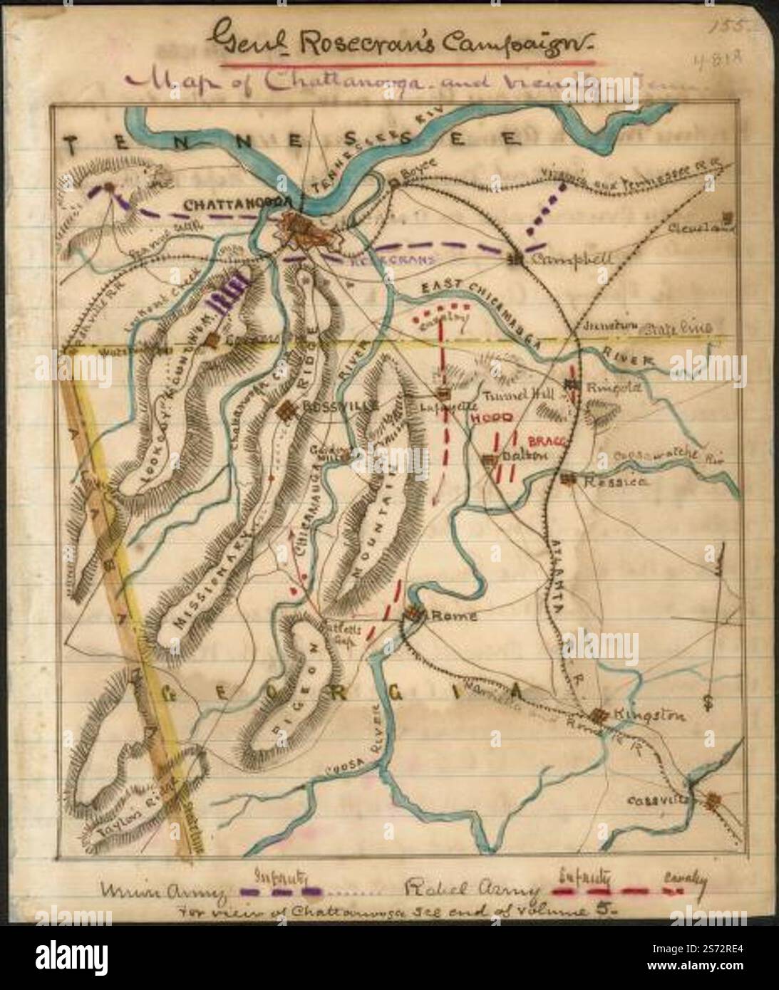 Map of Chattanooga and vicinity, Tenn. 1861 by Sneden Robert Knox Stock ...