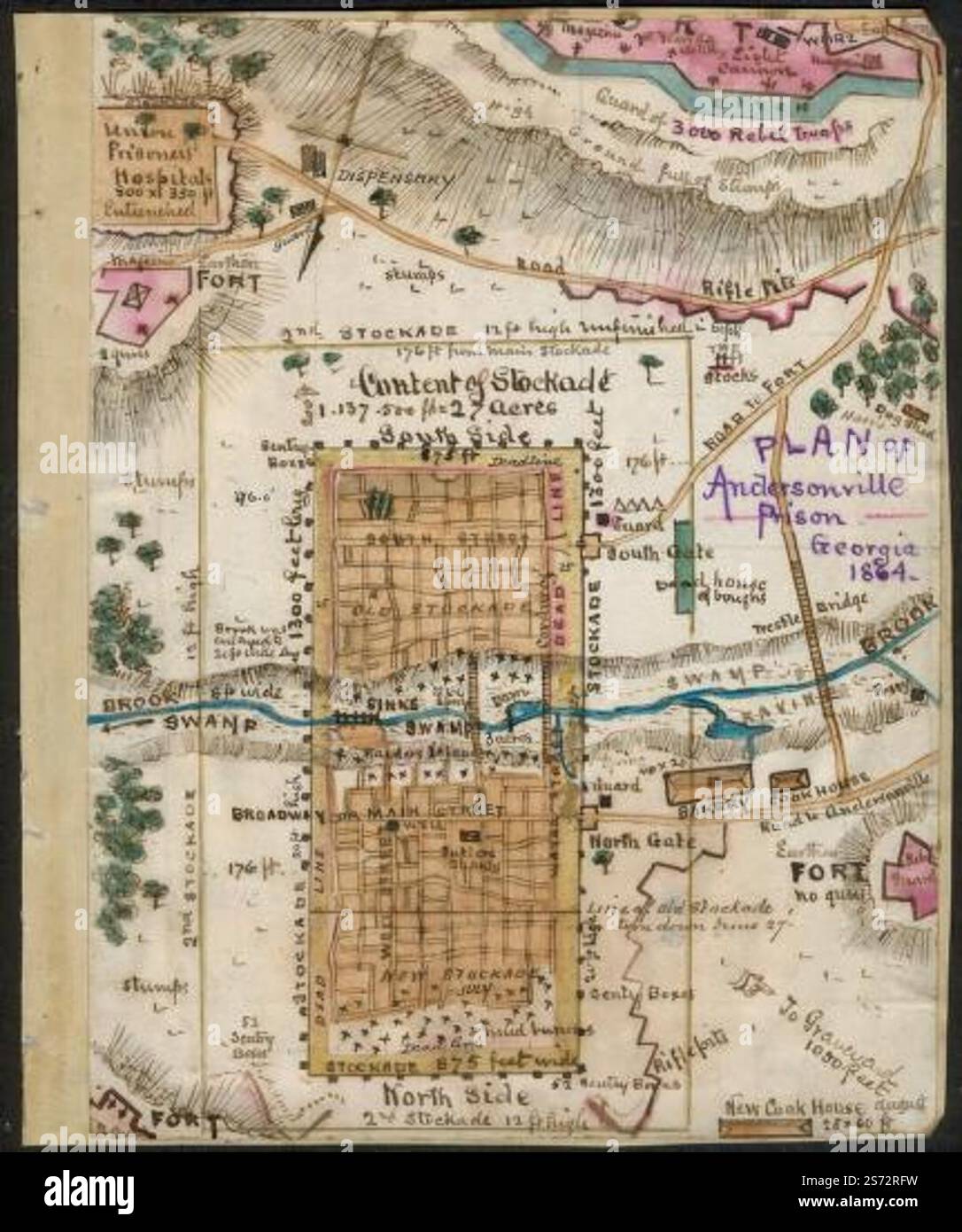 Plan of Andersonville Prison, Georgia 1864. 1864 by Sneden Robert Knox ...