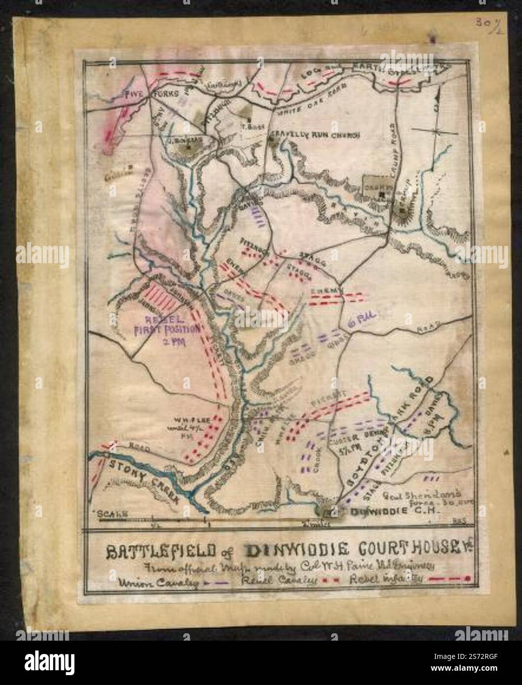 Battlefield of Dinwiddie Courthouse, Va. from official map made by Col ...