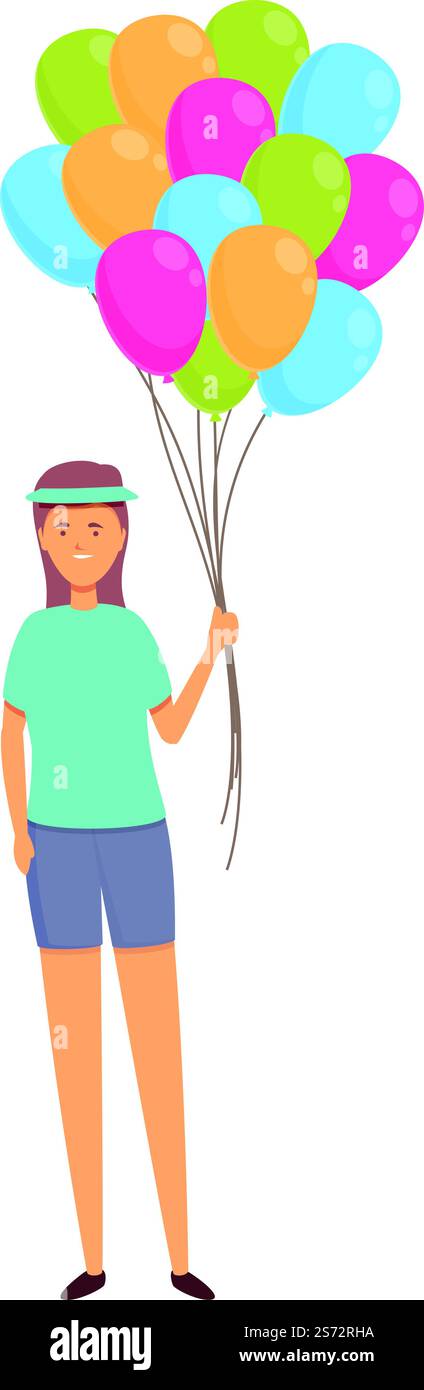 Sport woman balloon seller icon cartoon vector. Street sales. Selling ...