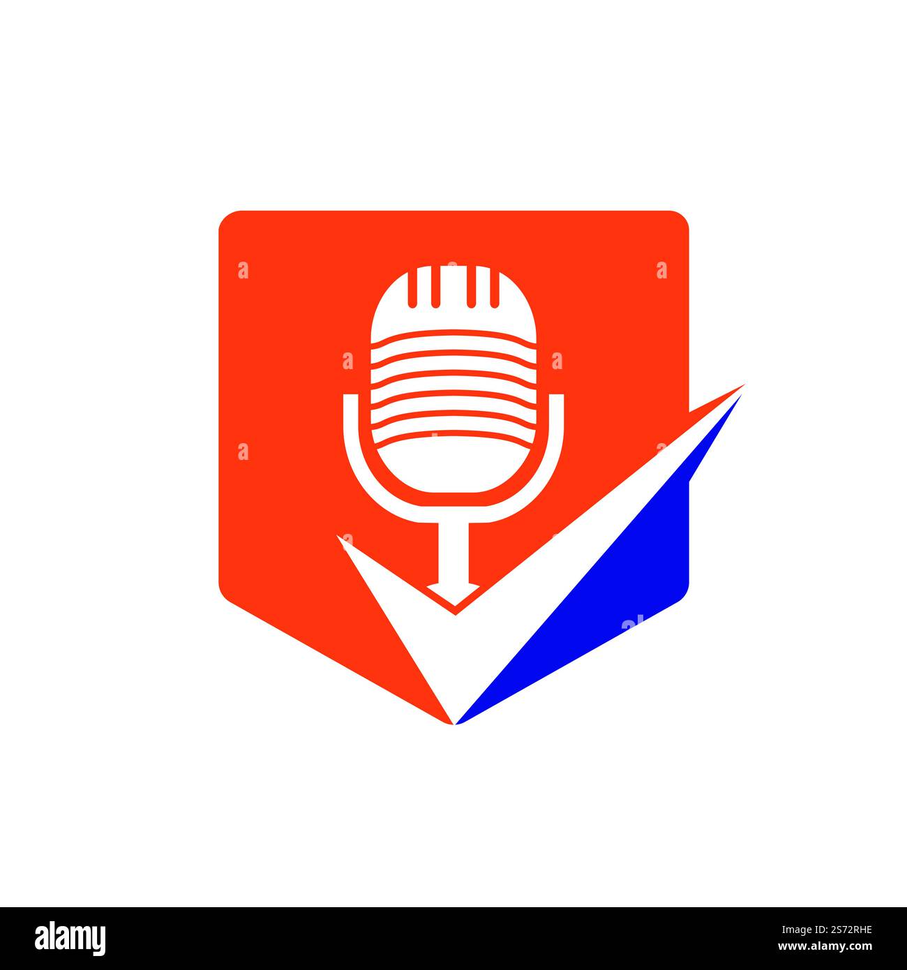 Check podcast vector logo design template. Microphone and tick icon ...