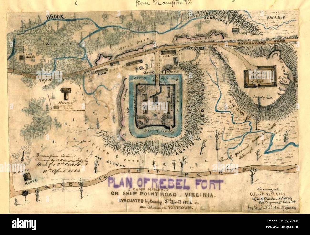 Plan of Rebel fort (Camp Misery) on Ship Point Road - Virginia. 1862 by ...