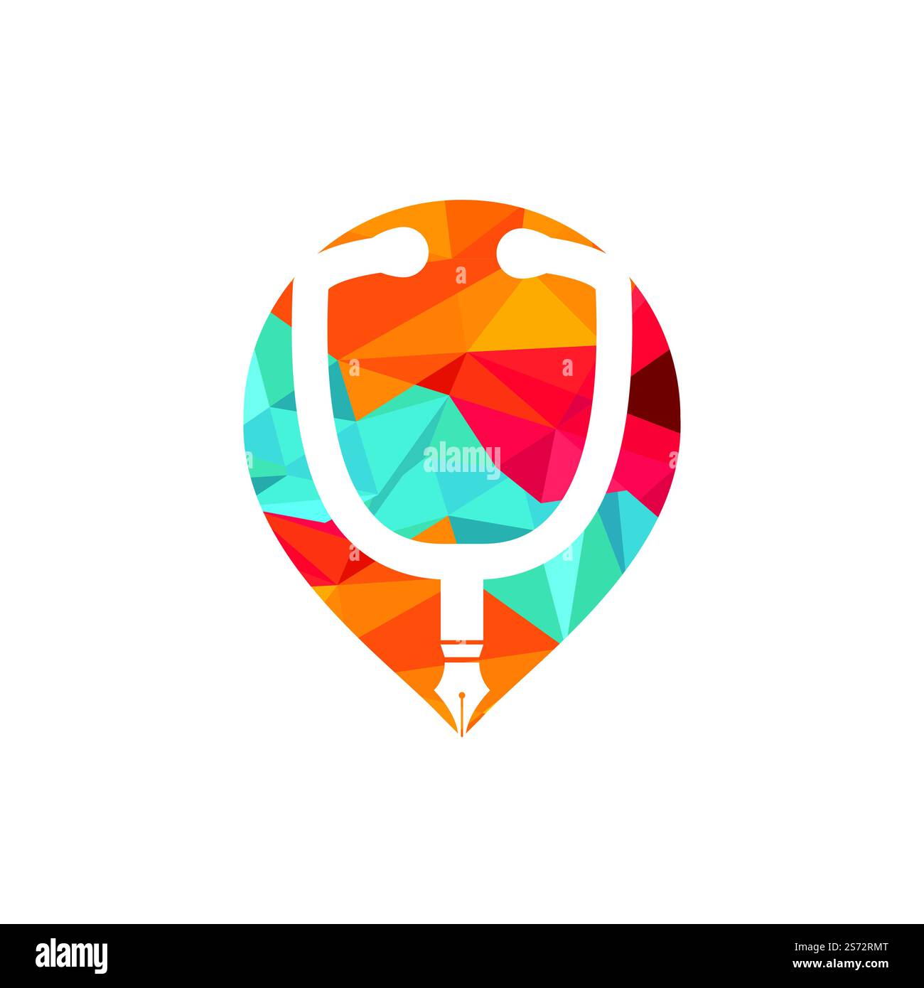 Medical education vector logo design. Pen nib and stethoscope with pin ...