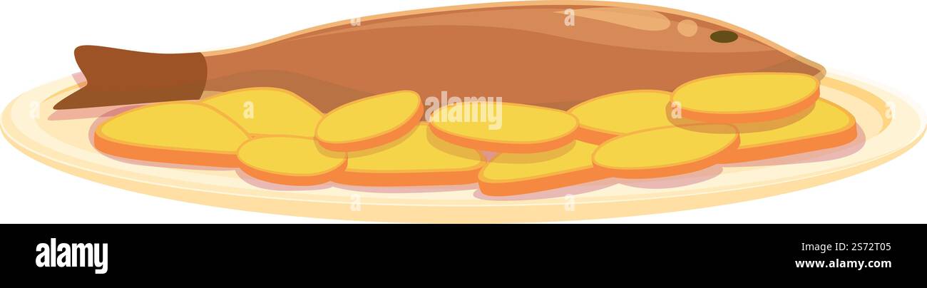 Fish dish icon cartoon vector. Dinner menu. Sauce dinner. Fish dish ...