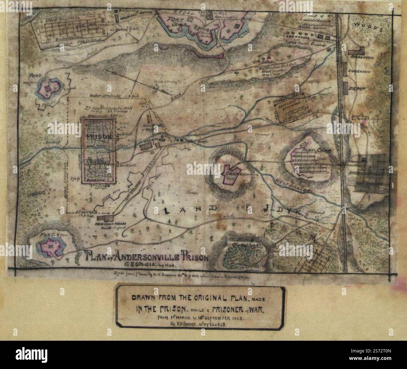 Plan of Andersonville Prison, Georgia. Aug. 1864. 1864 by Sneden Robert ...