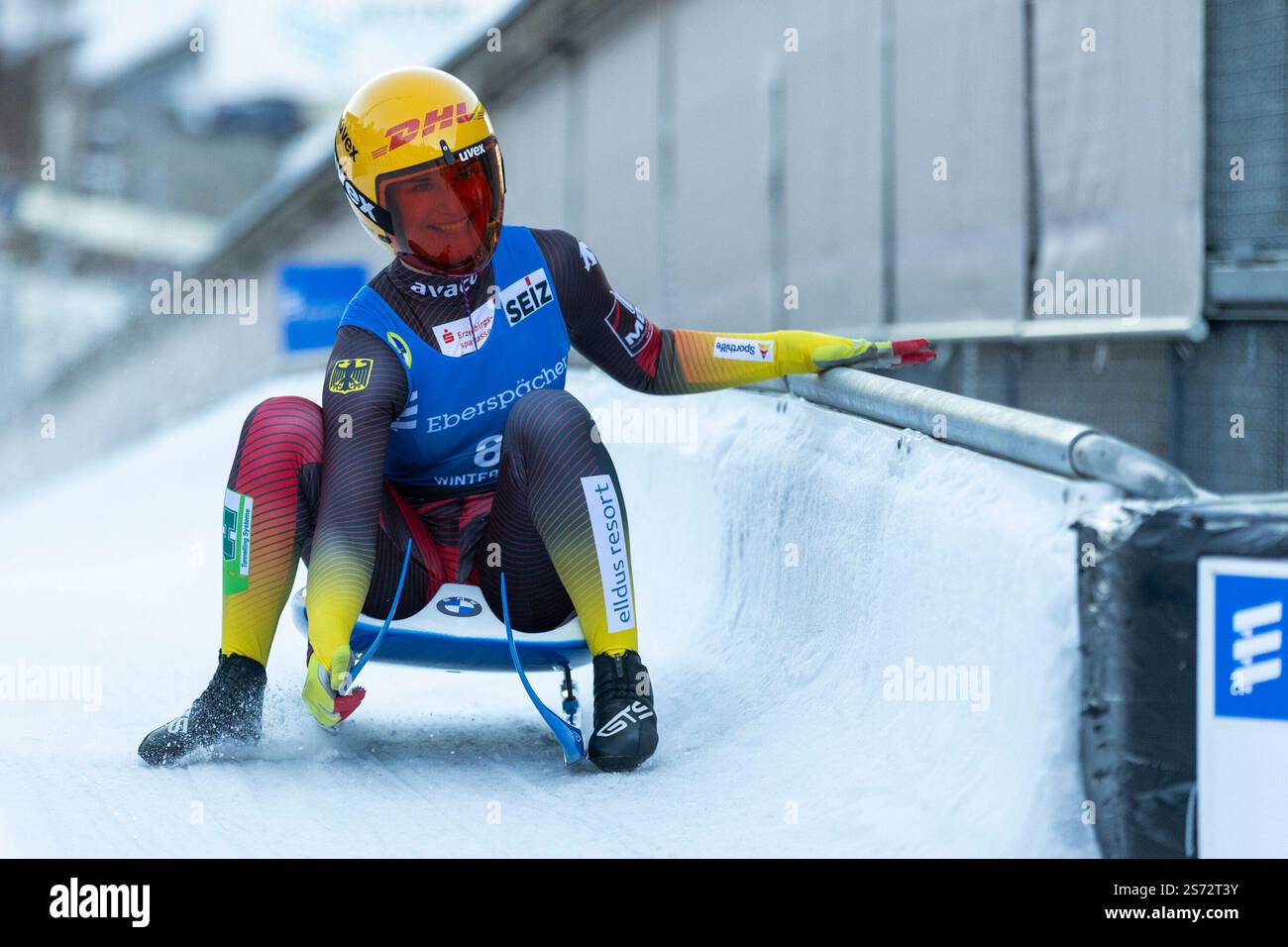 Winterberg, Deutschland. 18th Jan, 2025. Julia Taubitz (GER) bei der Zieleinfahrt. Ebersp?cher ...