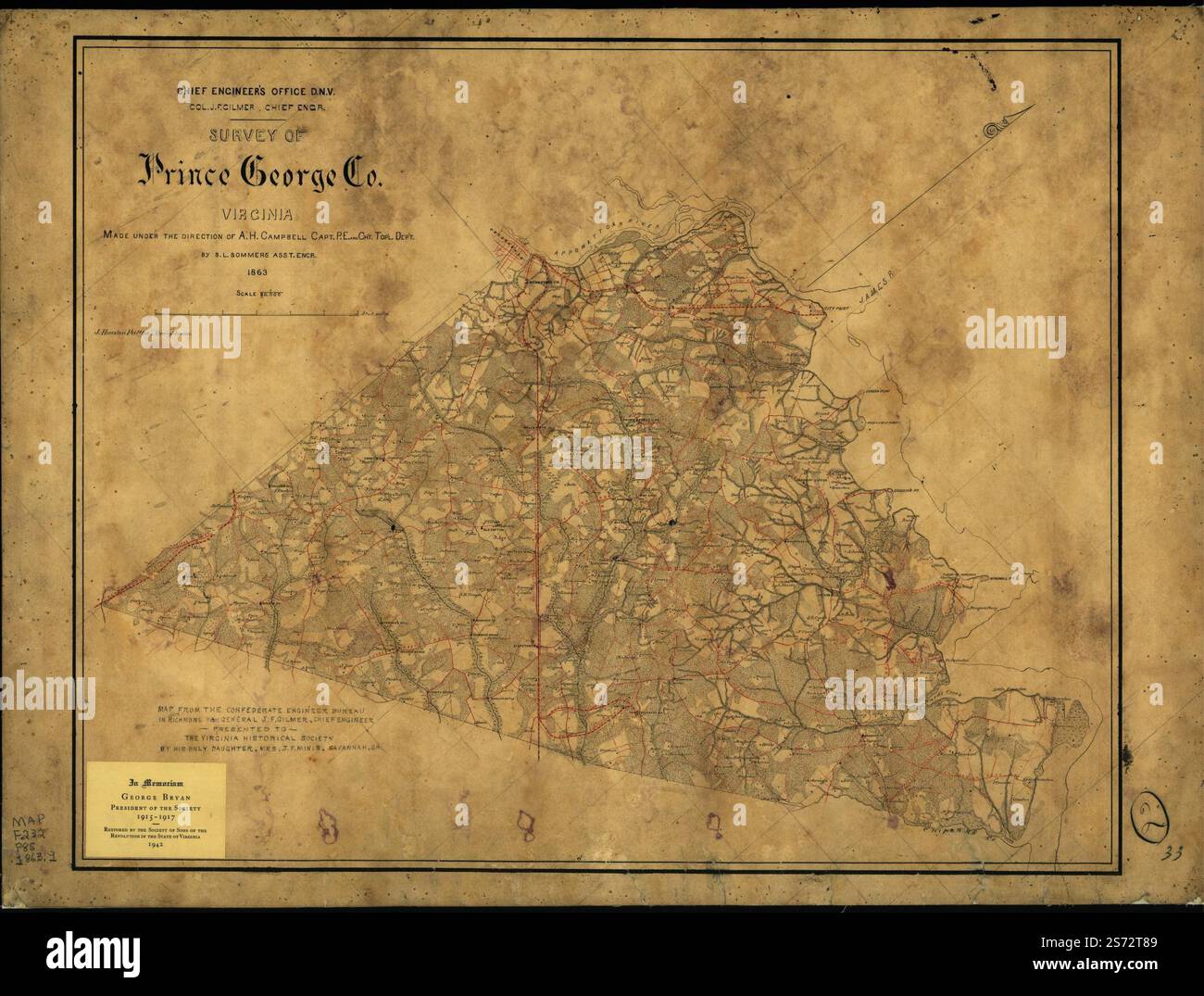 Survey of Prince George Co. Virginia. 1863 by Confederate States of ...