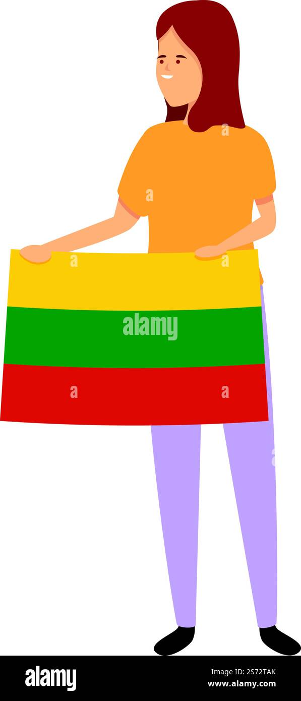 Girl take Lithuania flag icon cartoon vector. Child kid. World girl ...