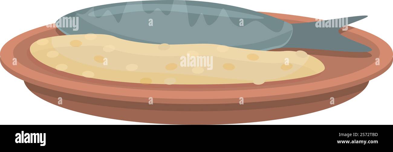 Caribbean fish food icon cartoon vector. African dish. Rice plate ...