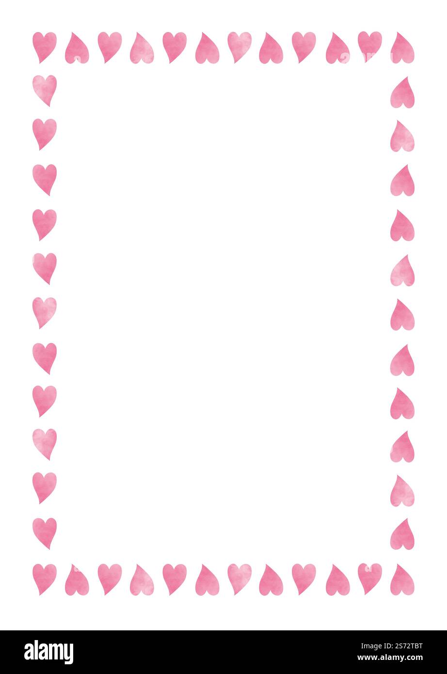 Pink hearts border frame in watercolor. Valentine's day design element ...