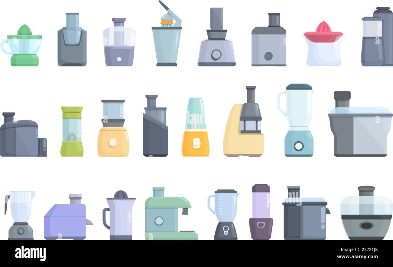 Juicer icons set cartoon vector. Food kitchen. Health home. Juicer ...