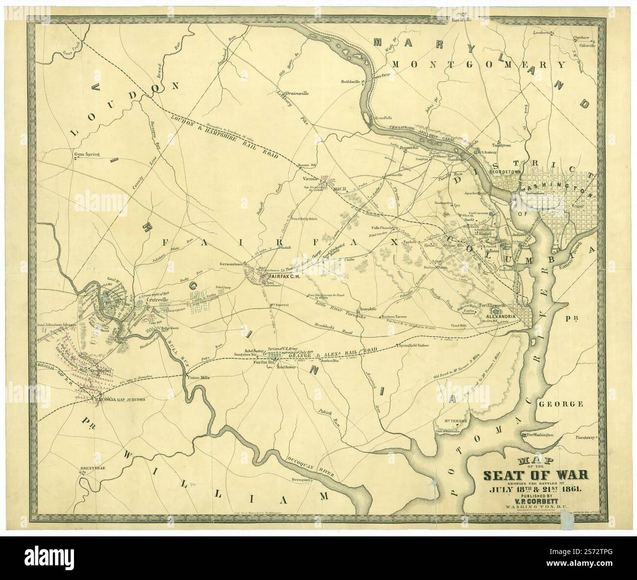 Map of the seat of war showing the battles of July 18th & 21st, 1861 ...