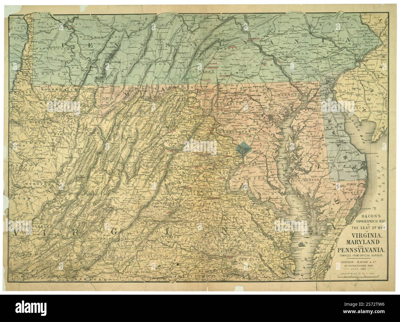 Bacon's topographical map of the seat of war in Virginia, Maryland and ...