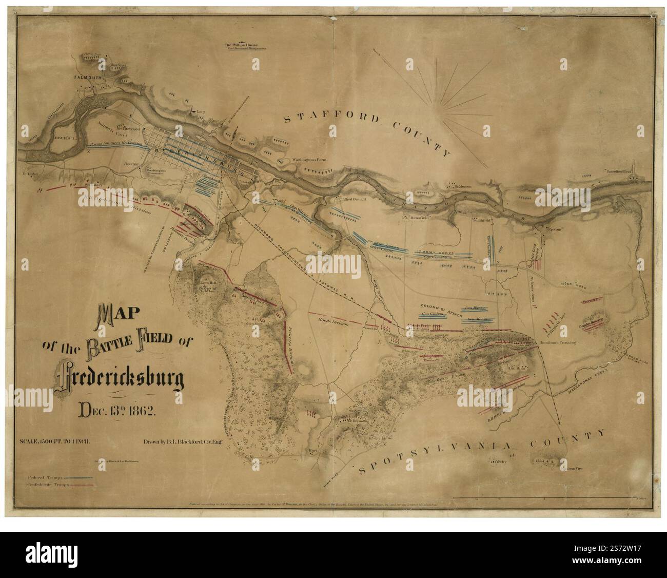 Map of the battle field of Fredericksburg, Dec. 13, 1862 1866 by ...
