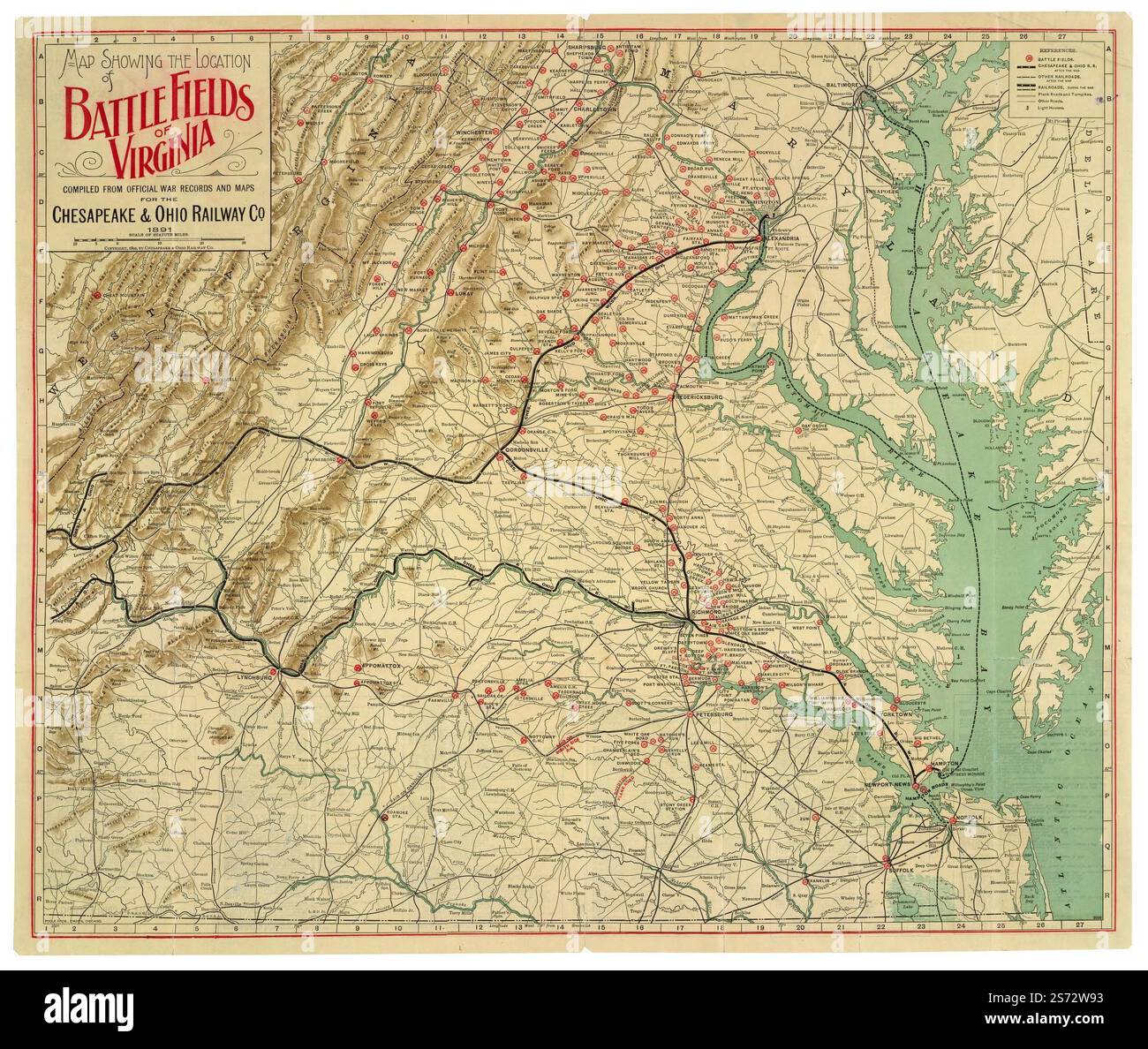 Map showing the location of battle fields of Virginia 1892 by ...