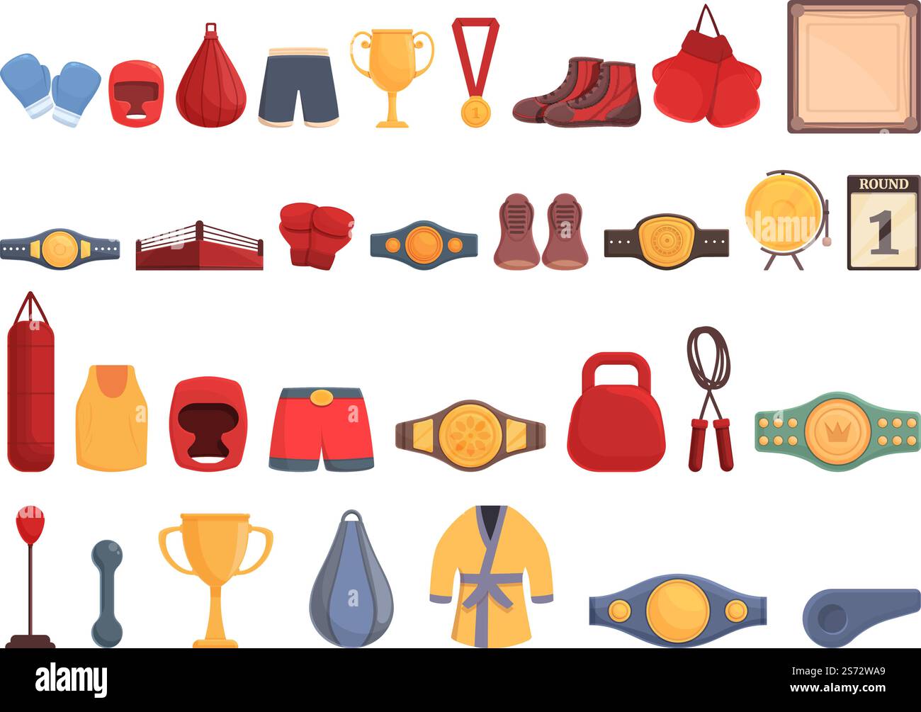 Boxing tournament icons set cartoon vector. Battle academy. Champion ...