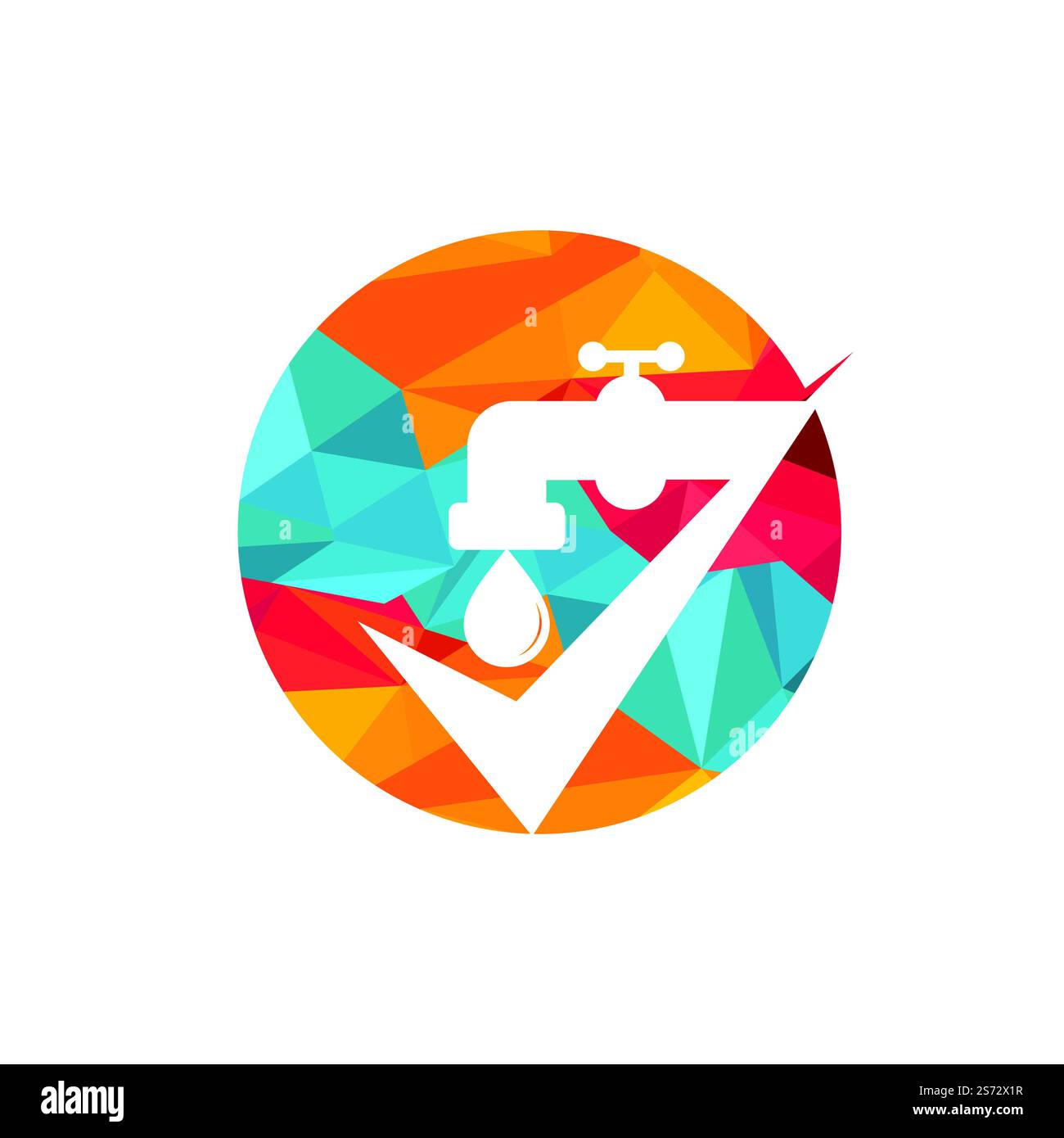 Check plumbing logo template illustration. Water faucet with check tick ...