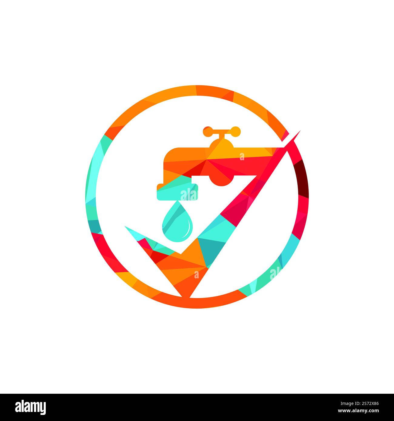 Check plumbing logo template illustration. Water faucet with check tick ...
