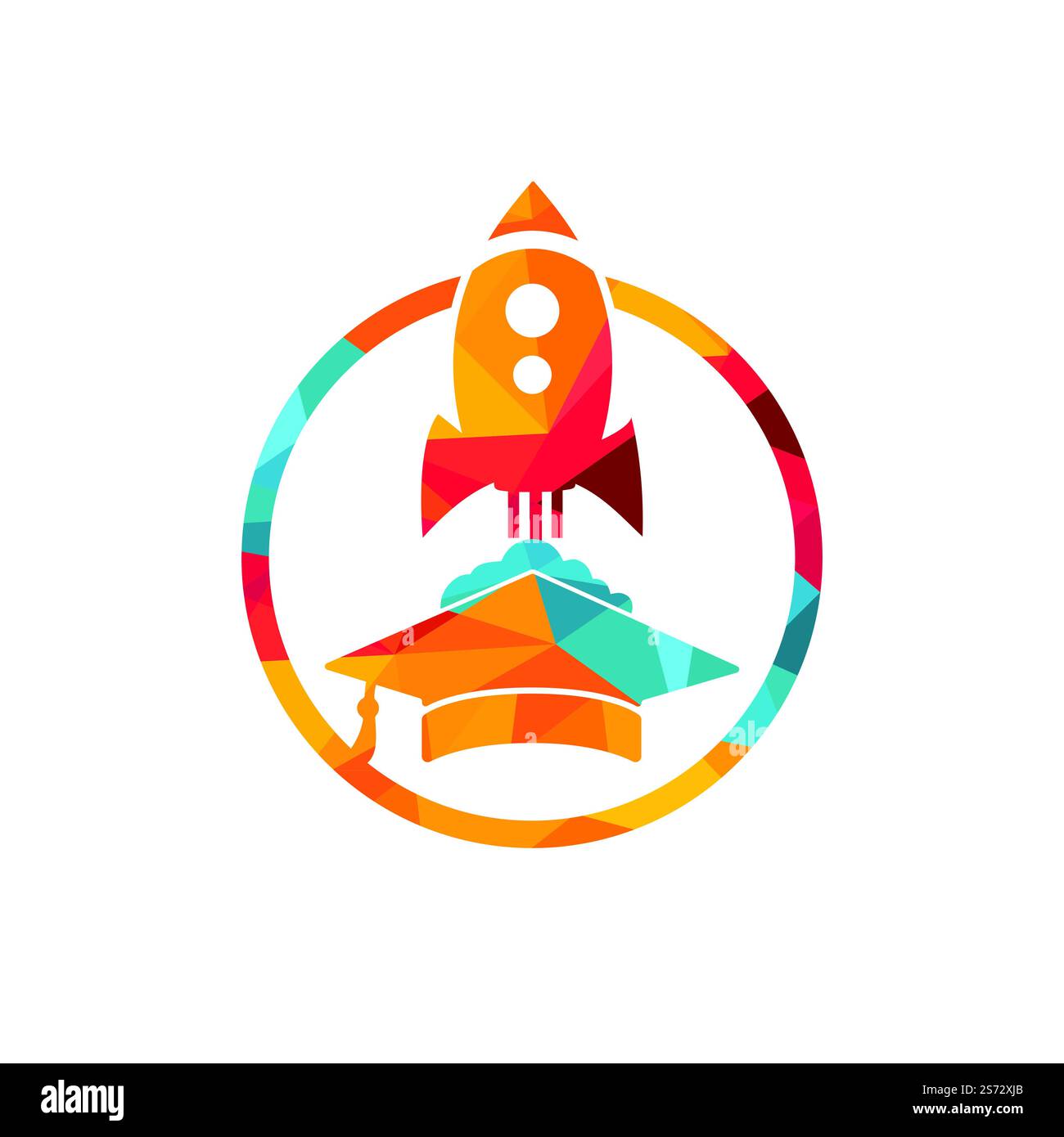 Graduation cap with rocket vector logo design. Rocket learning vector ...