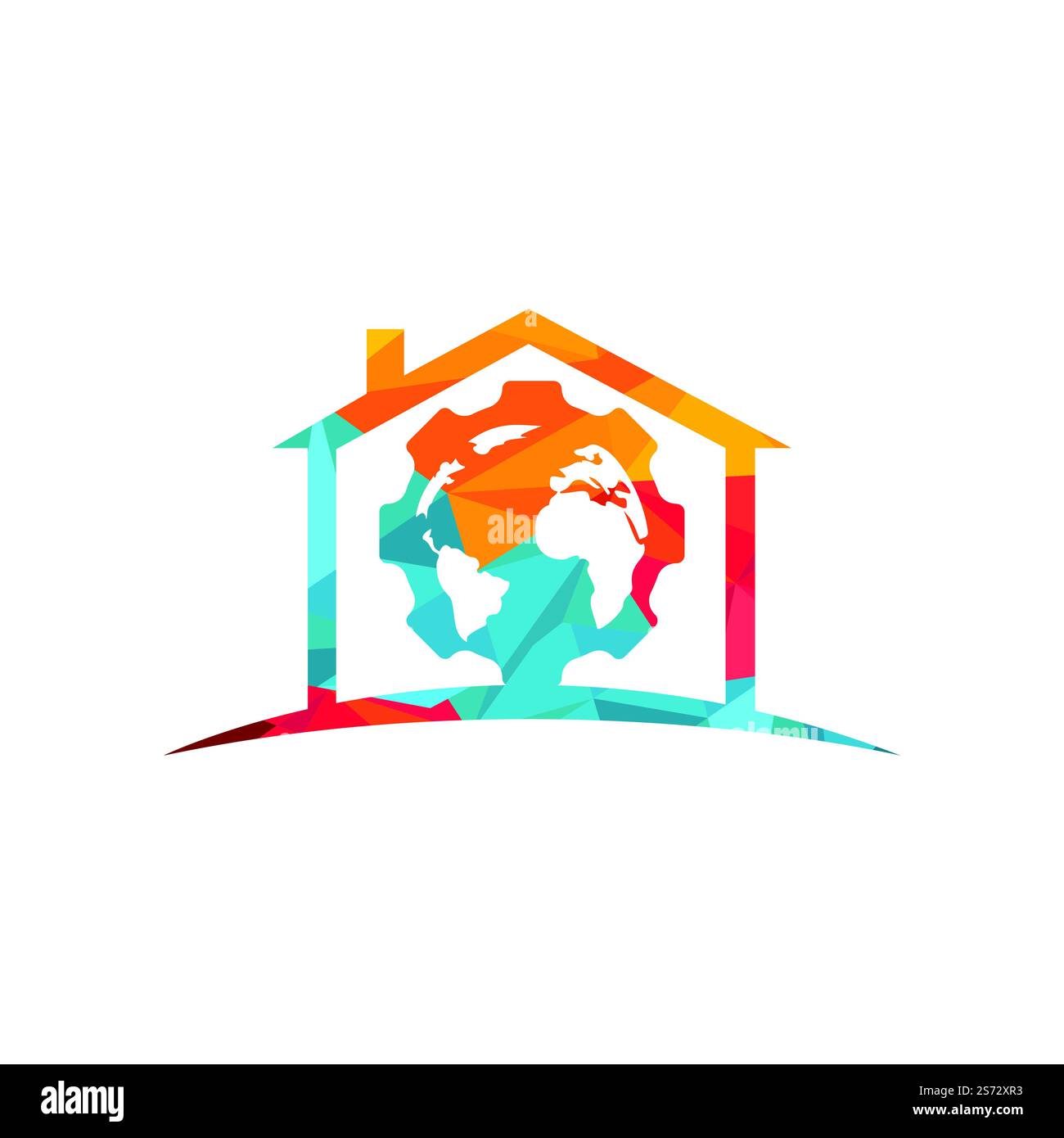 Gear global with home shape vector logo design. Gear planet icon logo design element Stock ...