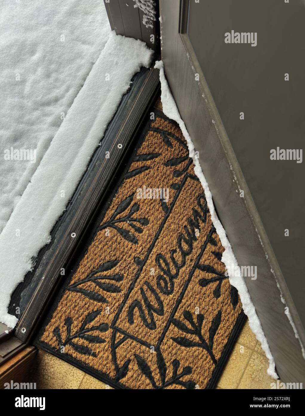 Weather changes as door opens from inside to outside to winter white ...