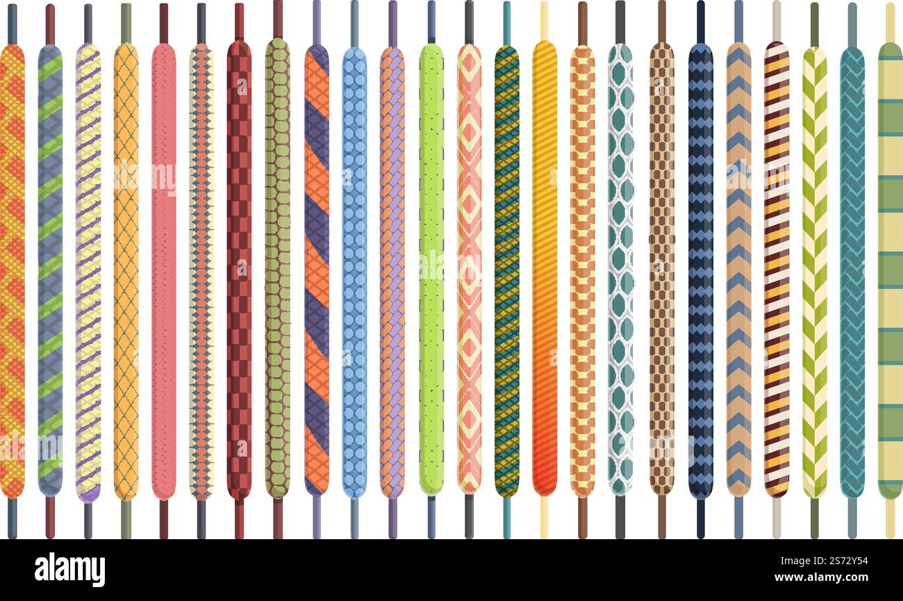 Shoelaces icons set cartoon vector. Tie rope. Lace cable. Shoelaces ...