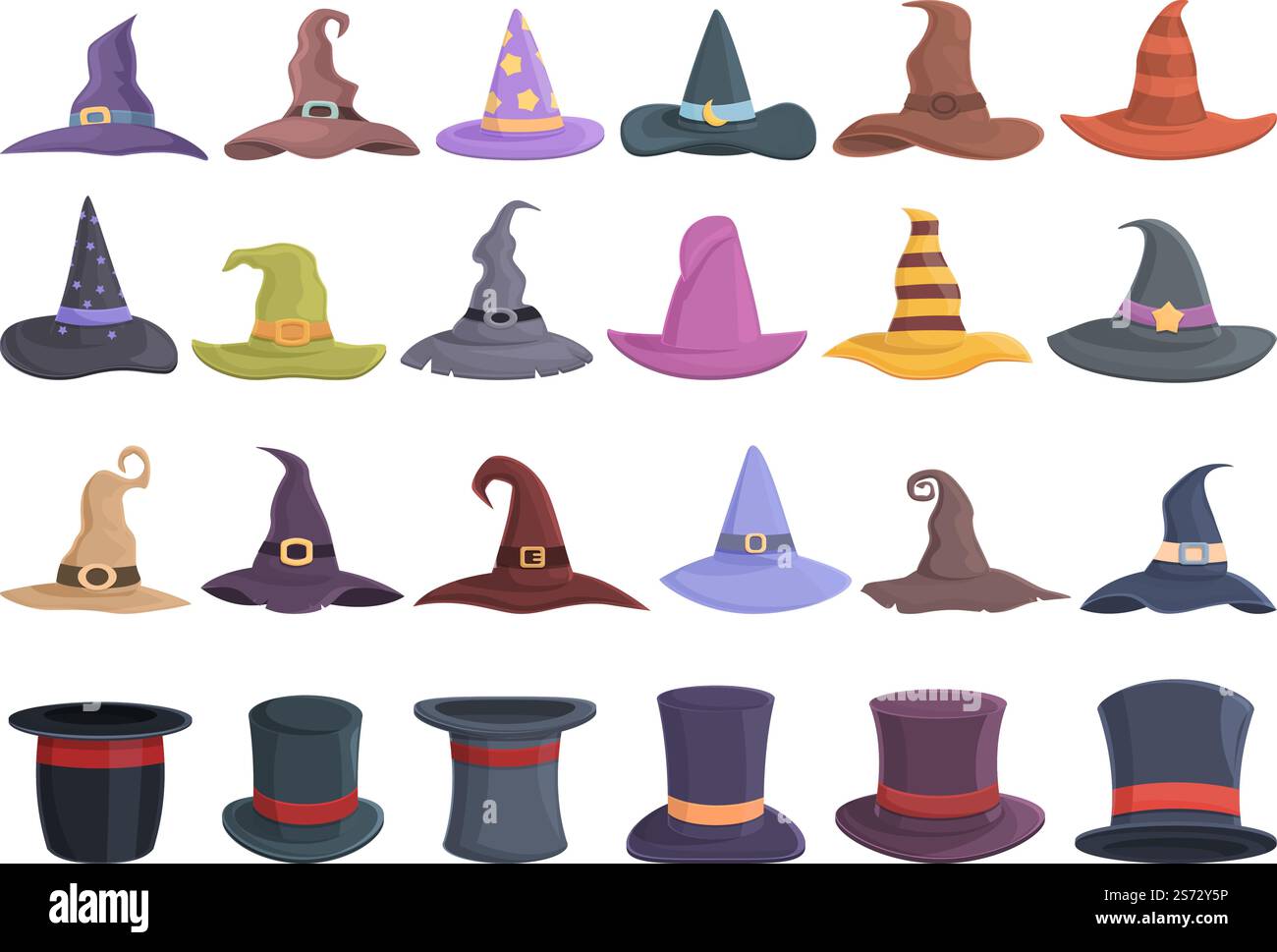 Magic hat icons set cartoon vector. Magician wizard. Rabbit ear. Magic ...