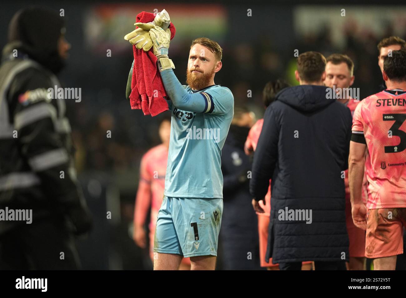 Stoke City goalkeeper Viktor Johansson applauds the fans following the ...