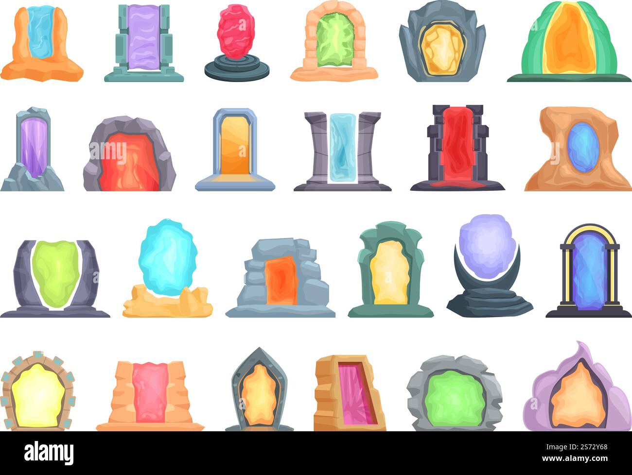 Portal icons set cartoon vector. Digital podium. Stage game. Portal ...