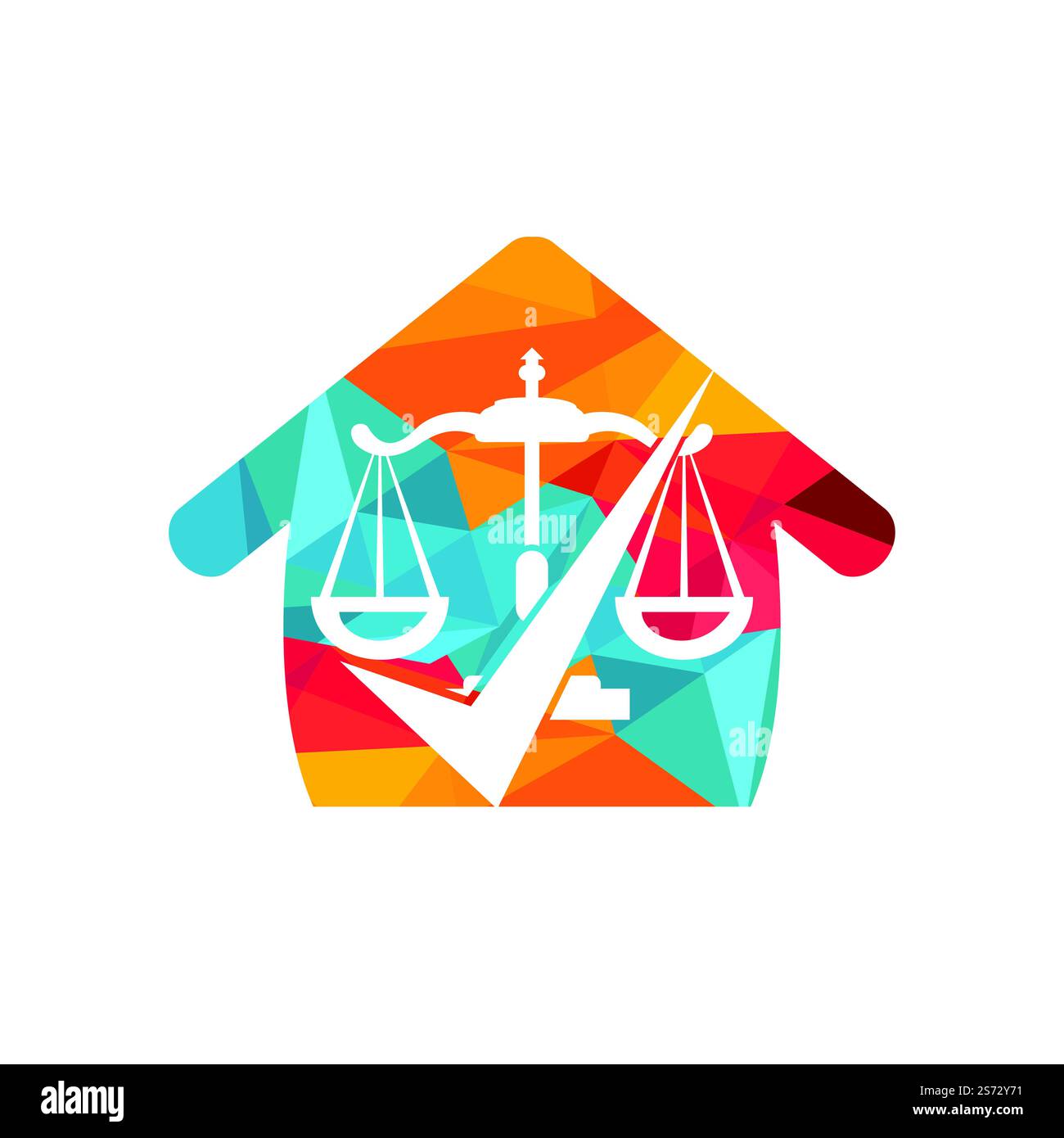 Law firm vector logo design. Law scale and check sign with home icon ...