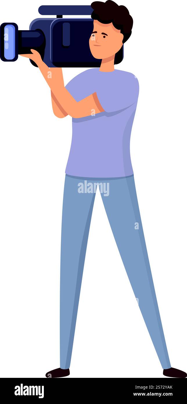 Tv cameraman icon cartoon vector. News media. Press video. Tv cameraman ...