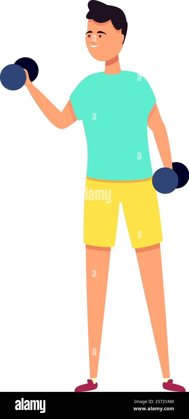 Kid dumbbell training icon cartoon vector. Sport school. Child ...