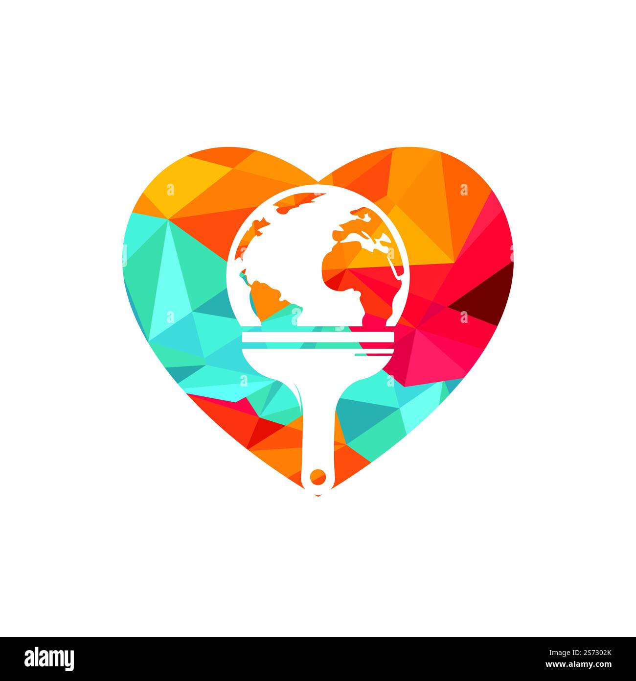 Paint brush and globe with heart vector logo design. Global paint icon ...