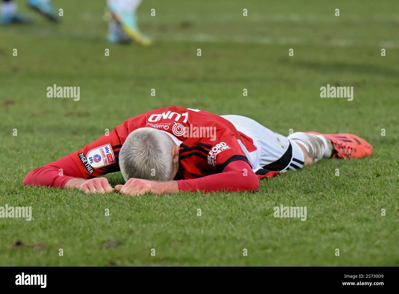 Salford City's Matthew Lund reacts during the Sky Bet League One match ...