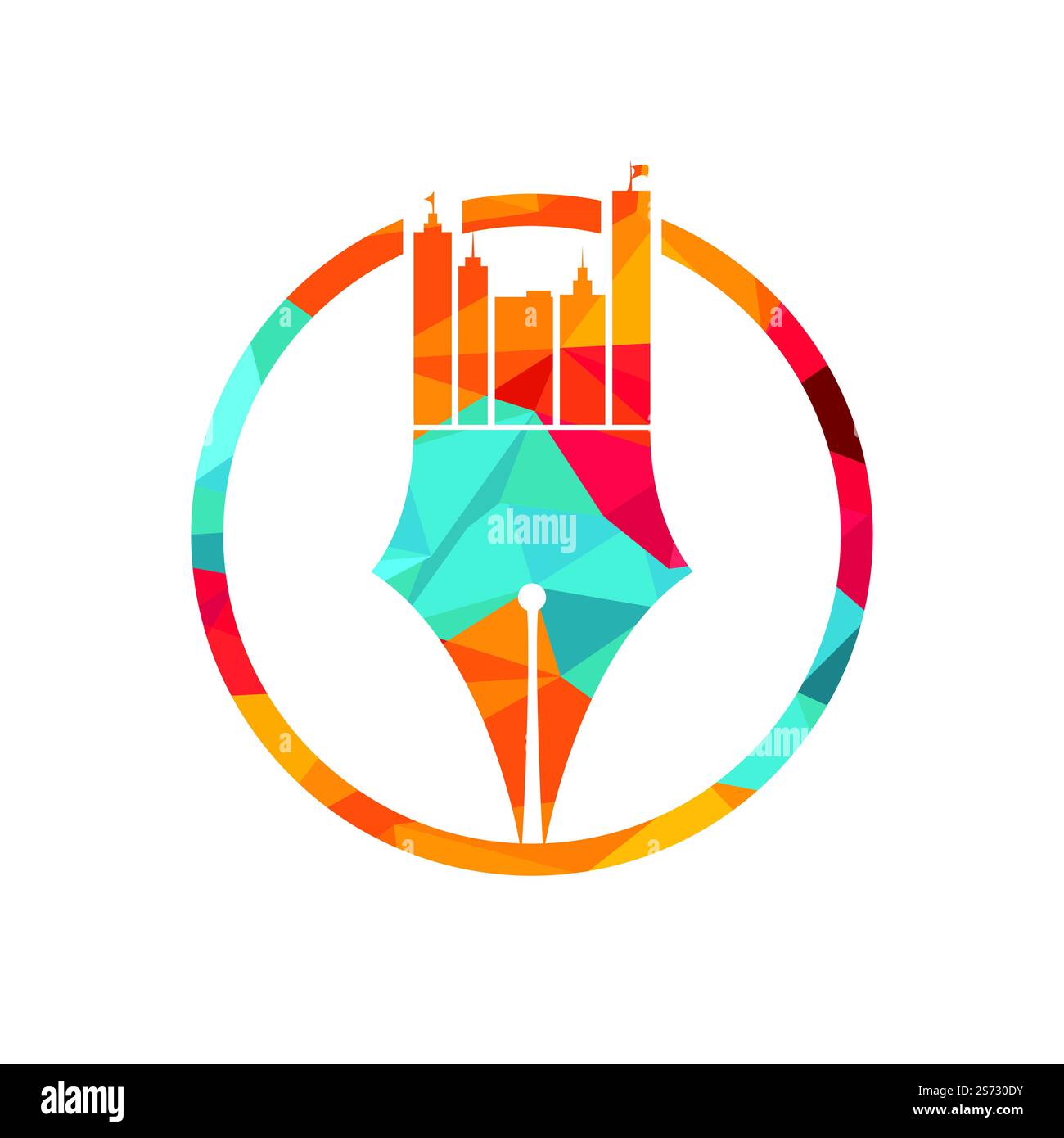 Creative concept with pen and city skyline logo design. Commercial ...