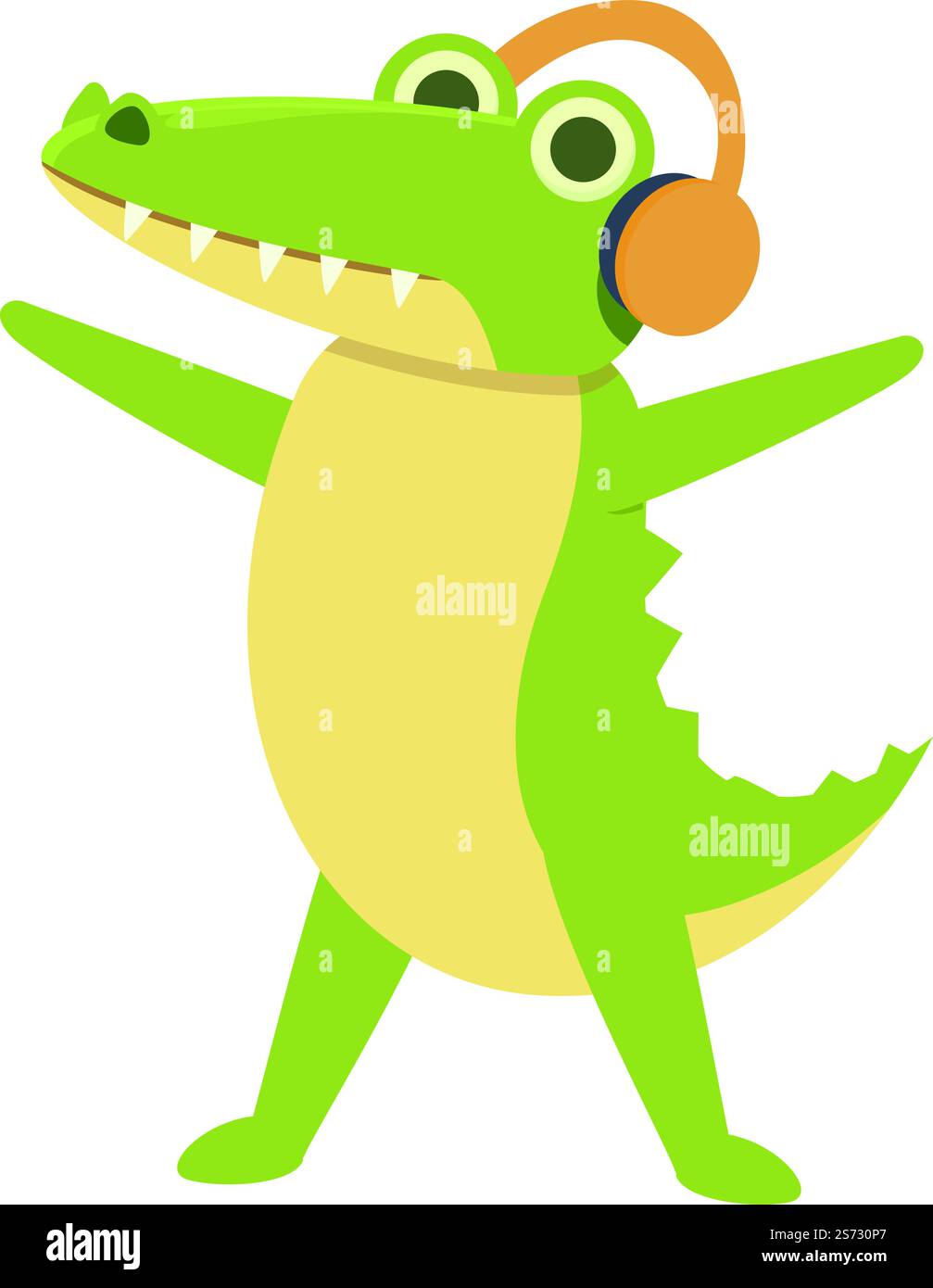 Alligator listen music icon cartoon vector. Cute crocodile. Gator baby ...