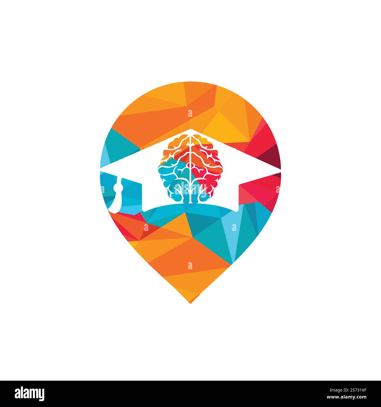 Brain and graduation cap with pin point icon design. Educational and ...
