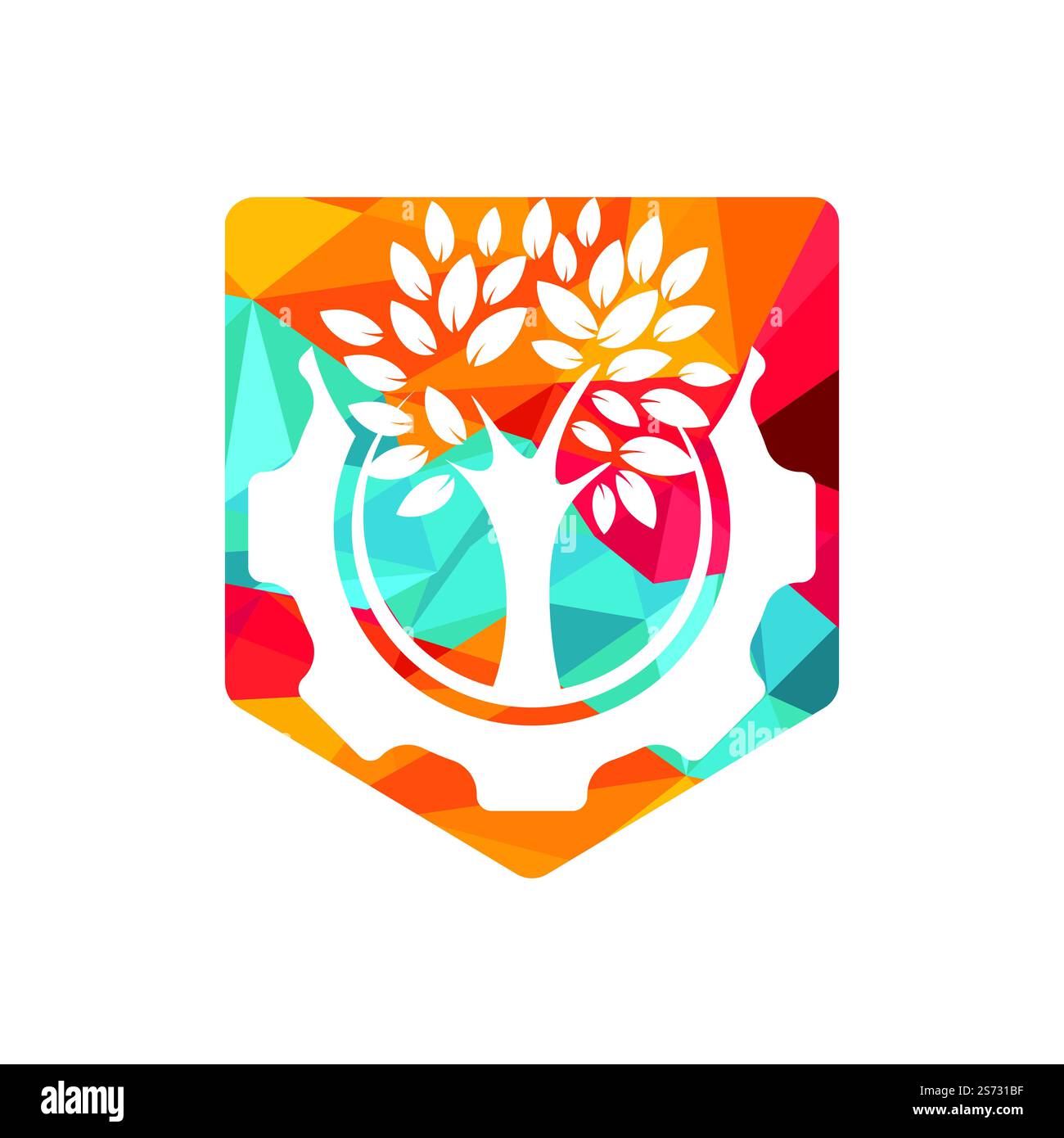 Gear tree vector logo design template. Modern nature technology logo ...