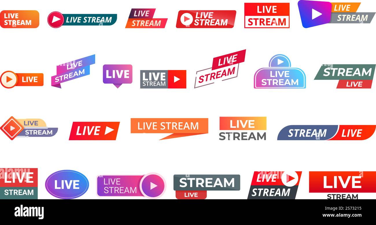Live stream icons set cartoon vector. Air music. Tv channel. Live ...