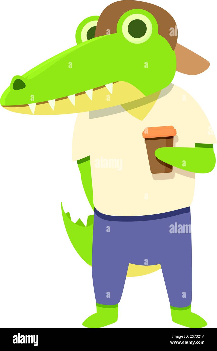 Coffee cup alligator icon cartoon vector. Cute crocodile. Animal baby ...