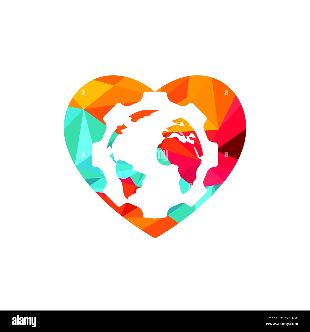 Gear global with heart shape vector logo design. Gear planet icon logo ...