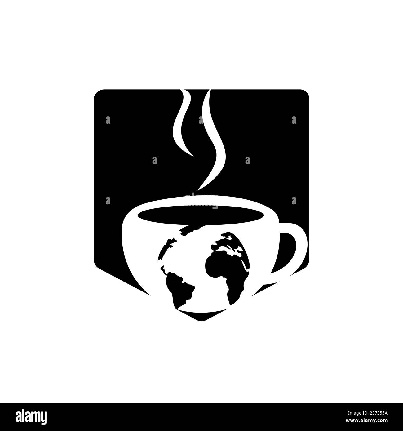 Creative Coffee cup with globe map vector logo design template Stock ...
